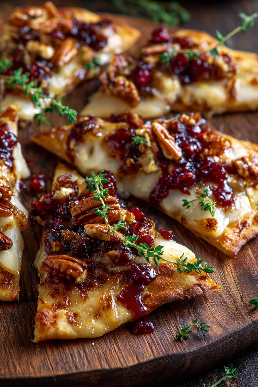 Crispy Flatbread with Brie, Pear, Toasted Pecans & Cranberry Glaze ...